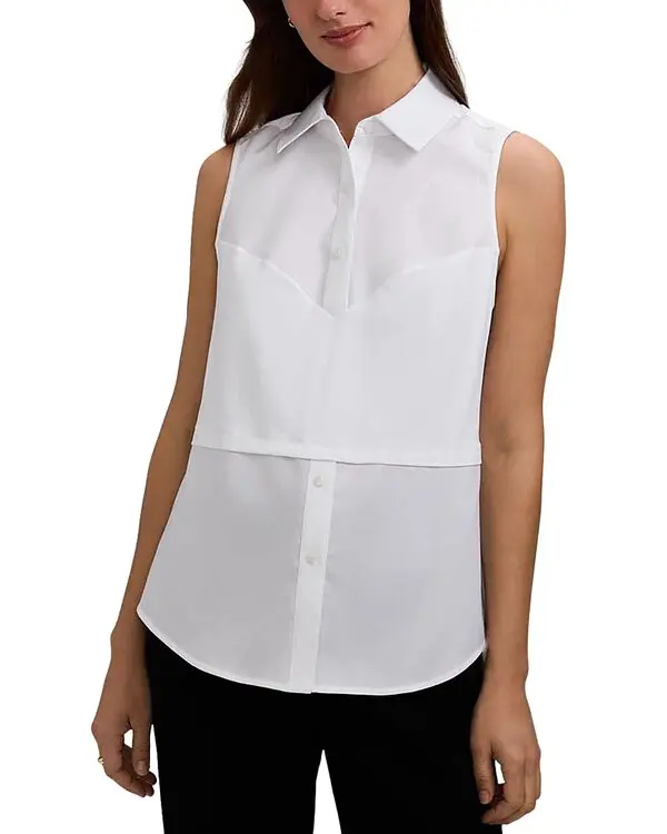 Foxcroft Mixed Media Sleeveless Top - White