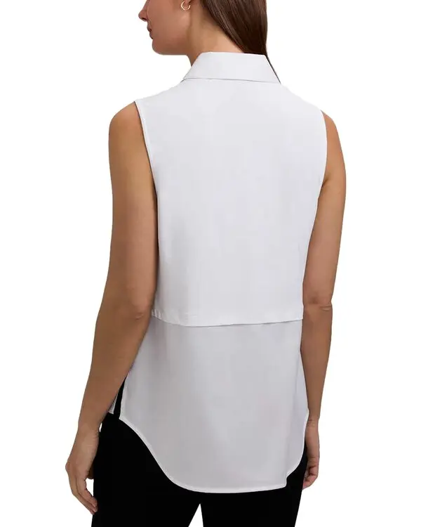 Foxcroft Mixed Media Sleeveless Top - White