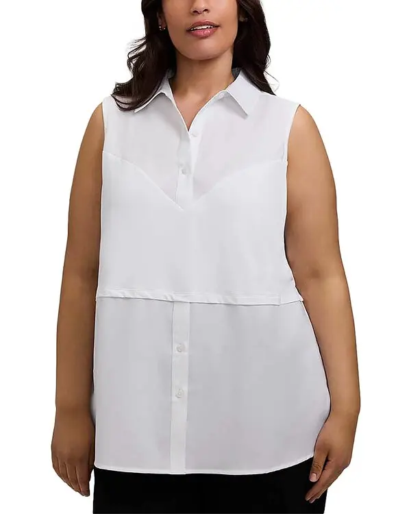 Foxcroft Sleeveless Knit Woven Layer Tank Top - White