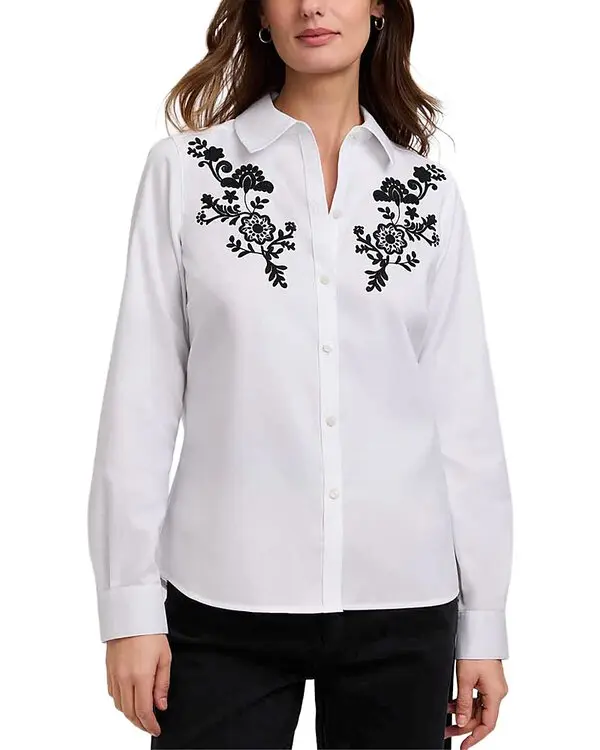 Foxcroft Hampton Embroidered Shirt - White/ Black