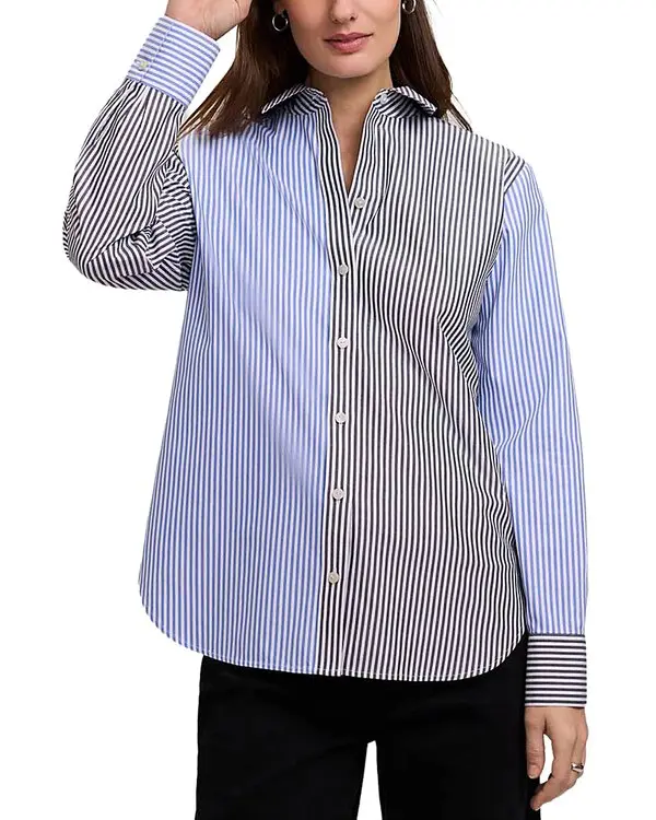 Foxcroft Meghan Colorblocked Striped Shirt - Multi