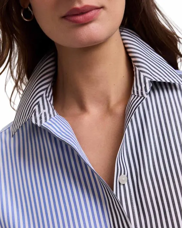 Foxcroft Meghan Colorblocked Striped Shirt