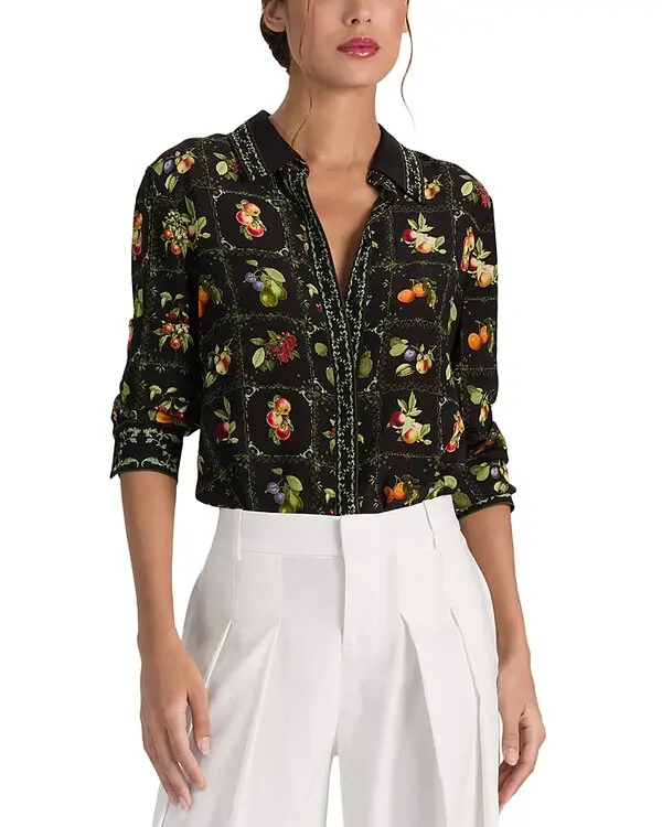 Alice + Olivia Willa Printed Collared Silk Top