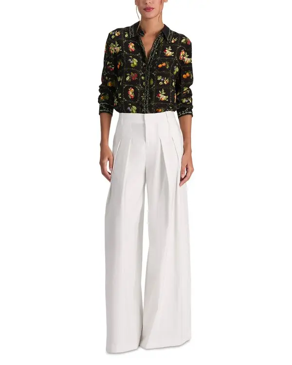 Alice + Olivia Willa Printed Collared Silk Top