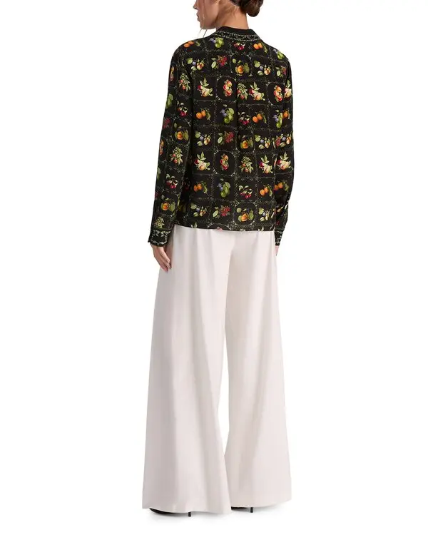 Alice + Olivia Willa Printed Collared Silk Top