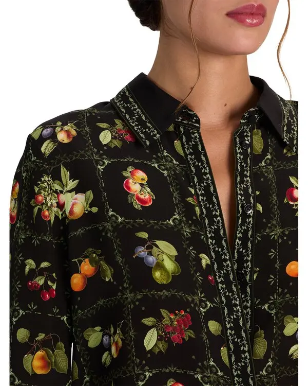 Alice + Olivia Willa Printed Collared Silk Top