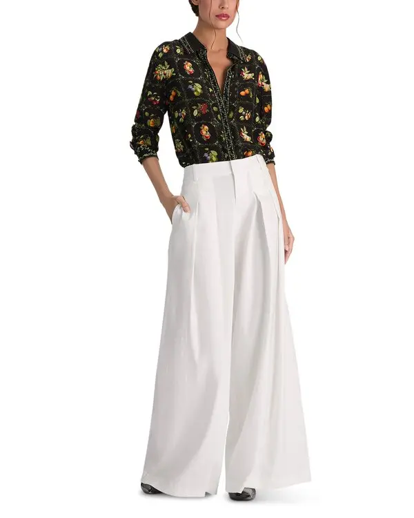Alice + Olivia Willa Printed Collared Silk Top