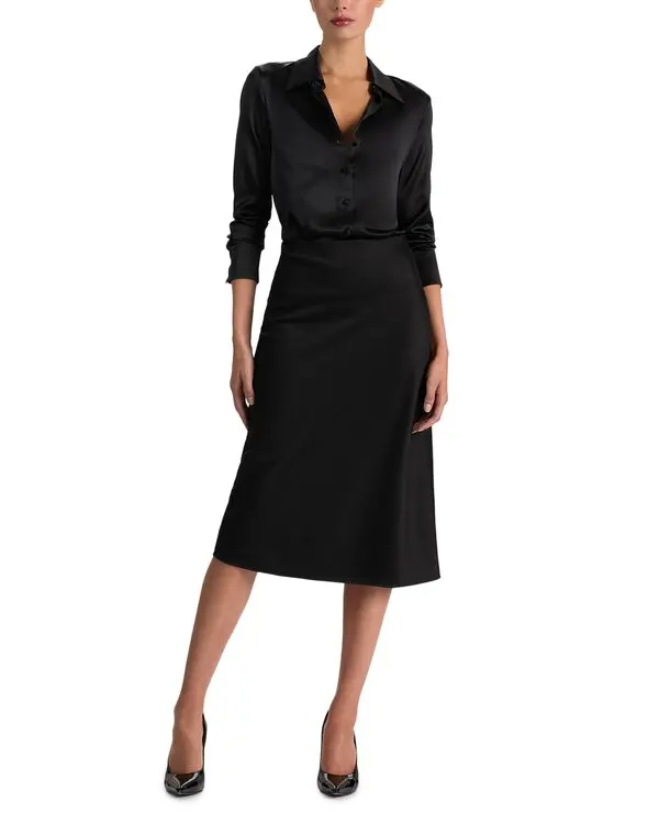 Alice + Olivia Willa 70s Collar Placket Top - Black