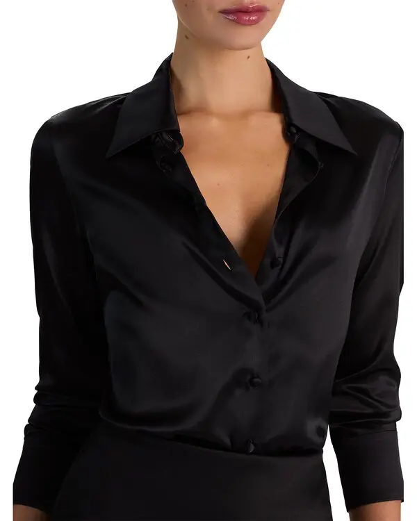 Alice + Olivia Willa 70s Collar Placket Top - Black
