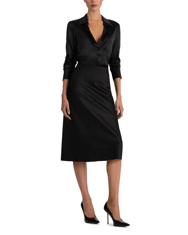 Alice + Olivia Willa 70s Collar Placket Top - Black