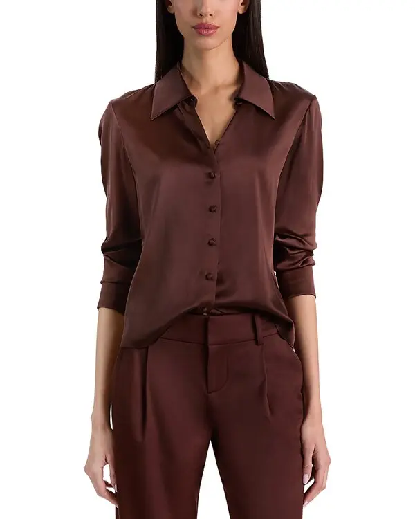 Alice + Olivia Willa 70s Collar Placket Top