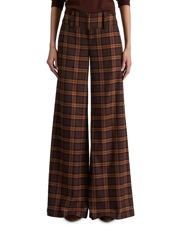 Alice + Olivia Olivia Low Rise Wide Leg Flare Pants - Dark Chocolate/camel