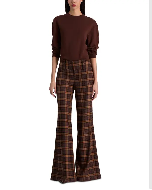 Alice + Olivia Olivia Low Rise Wide Leg Flare Pants - Dark Chocolate/camel