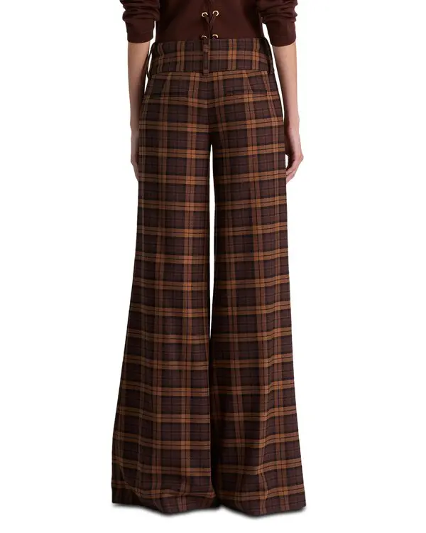 Alice + Olivia Olivia Low Rise Wide Leg Flare Pants - Dark Chocolate/camel