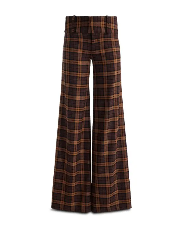 Alice + Olivia Olivia Low Rise Wide Leg Flare Pants - Dark Chocolate/camel