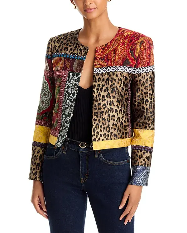 Alice + Olivia Kidman Mixed Media Collarless Jacket - Multi