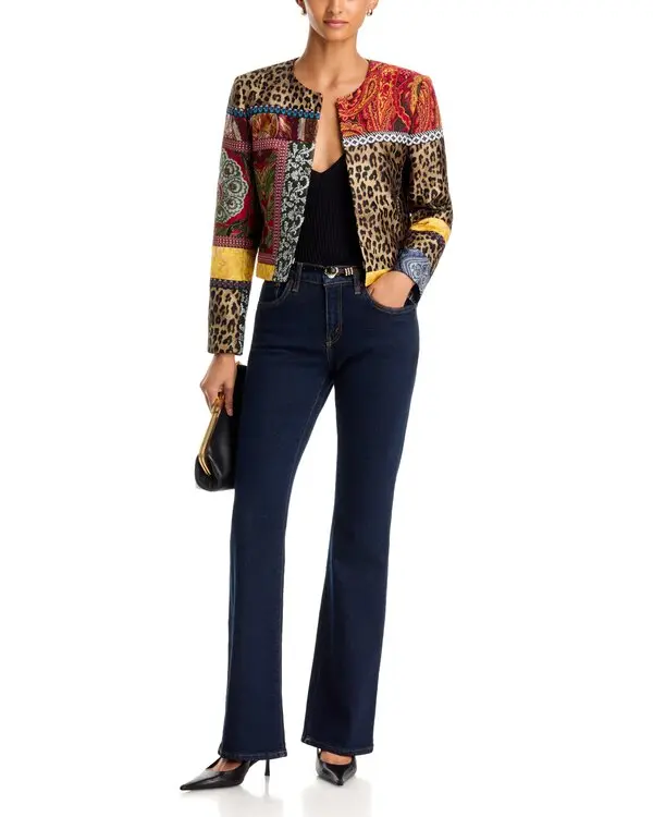 Alice + Olivia Kidman Mixed Media Collarless Jacket
