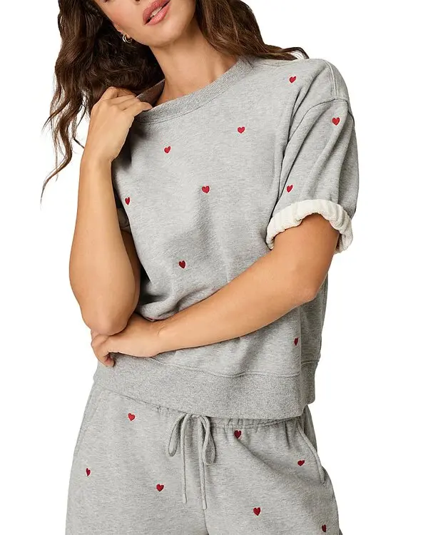 PJ Salvage C'est La Vie Cotton Sweatshirt With Heart Embroidery
