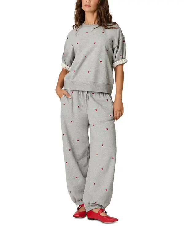 PJ Salvage C'est La Vie Cotton Sweatshirt With Heart Embroidery