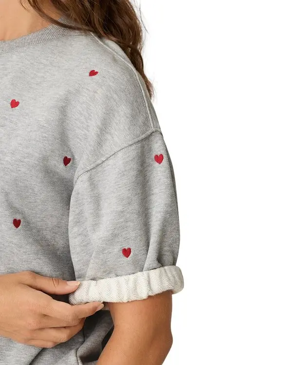 PJ Salvage C'est La Vie Cotton Sweatshirt With Heart Embroidery