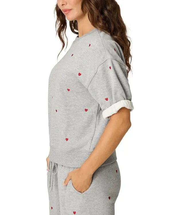 PJ Salvage C'est La Vie Cotton Sweatshirt With Heart Embroidery