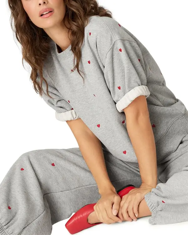 PJ Salvage C'est La Vie Cotton Sweatshirt With Heart Embroidery