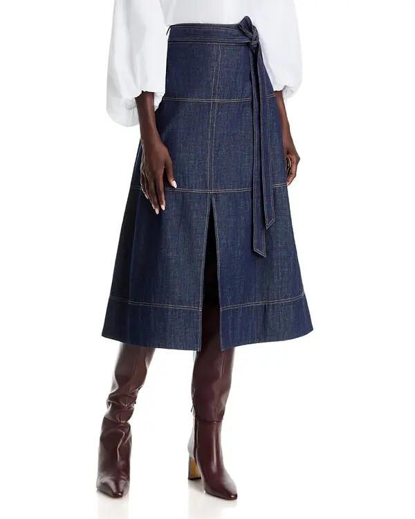 Tanya Taylor Denim Midi Skirt
