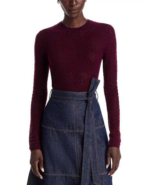 Tanya Taylor Pointelle Merino Wool Crewneck Sweater - Blackberry