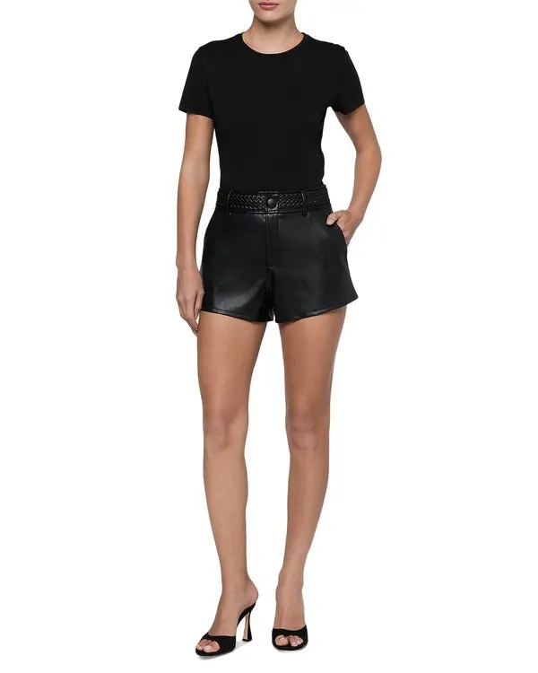 L'Agence Virelle Braided Waistband Faux Leather Shorts
