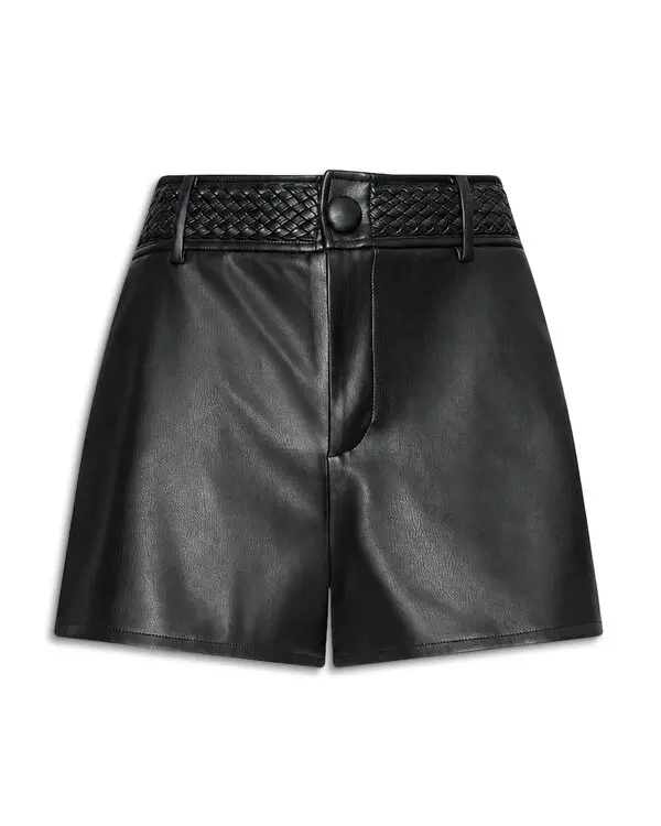 L'Agence Virelle Braided Waistband Faux Leather Shorts