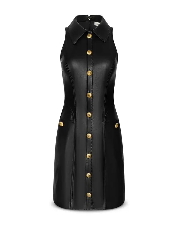 L'Agence Sleeveless Faux Leather Collared Dress