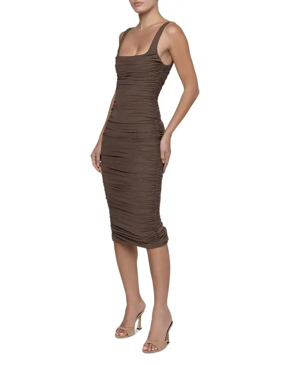 L'Agence Anya Shirred Midi Dress