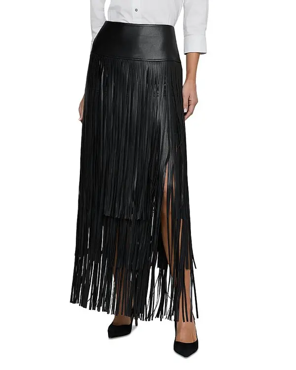 L'Agence Karoline Maxi Fringe Faux Leather Skirt - Black
