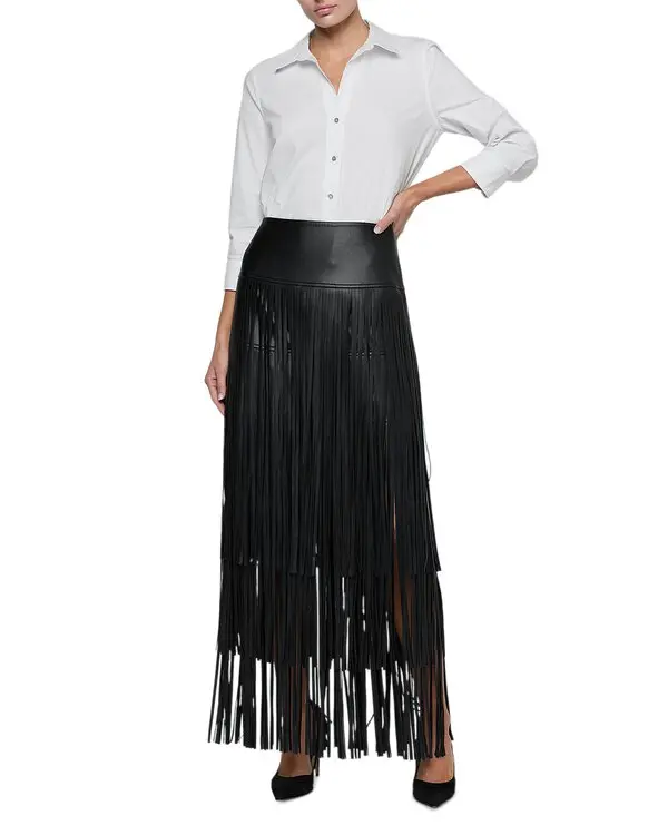 L'Agence Karoline Maxi Fringe Faux Leather Skirt - Black