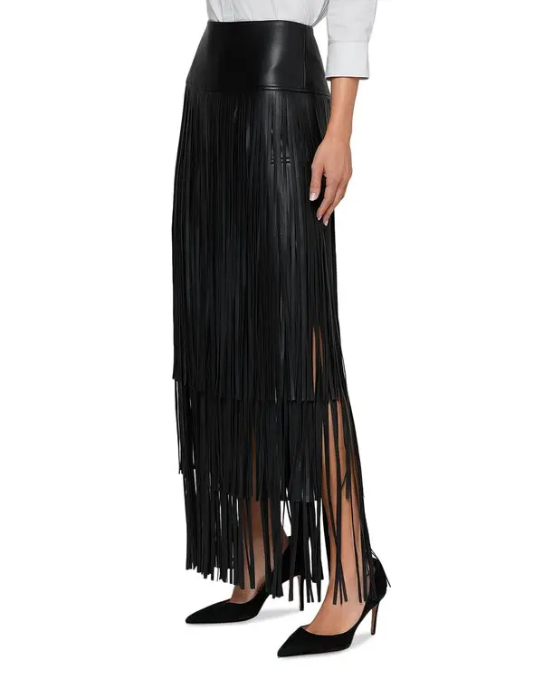 L'Agence Karoline Maxi Fringe Faux Leather Skirt - Black