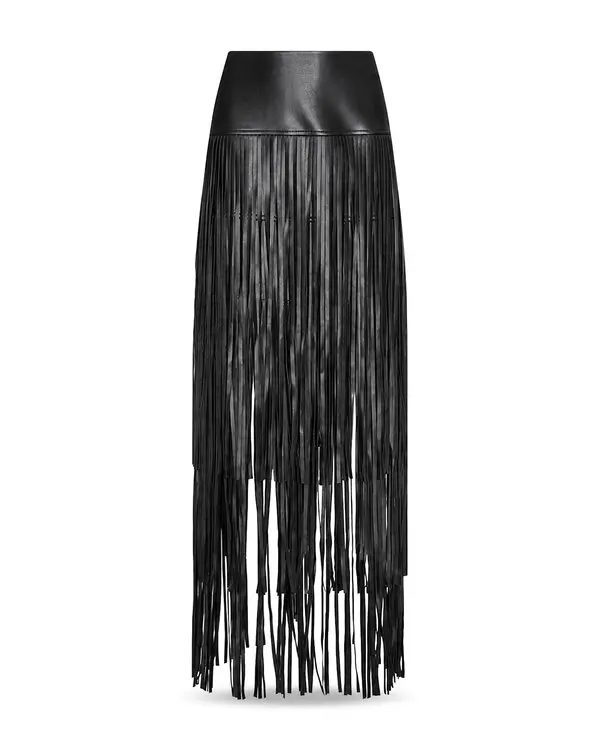 L'Agence Karoline Maxi Fringe Faux Leather Skirt - Black