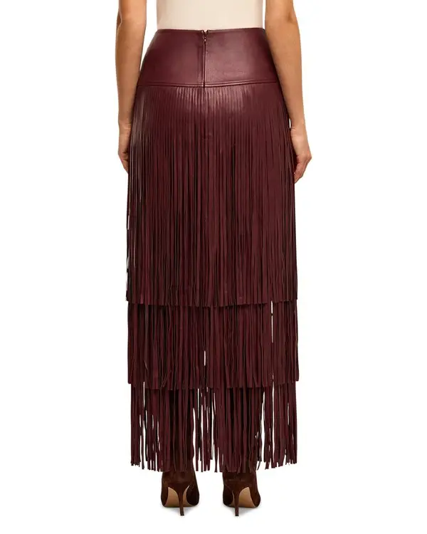 L'AGENCE Karoline Maxi Fringe Faux Leather Skirt - Deep Port