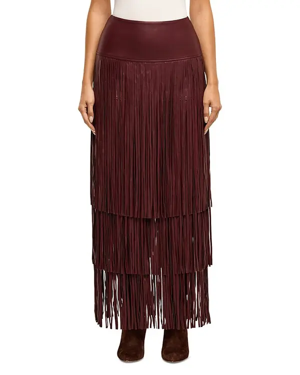 L'AGENCE Karoline Maxi Fringe Faux Leather Skirt - Deep Port
