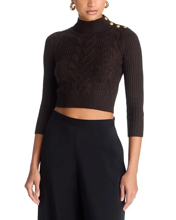 L'Agence Kamdyn Cable Mock Neck Sweater - Coffee Bean