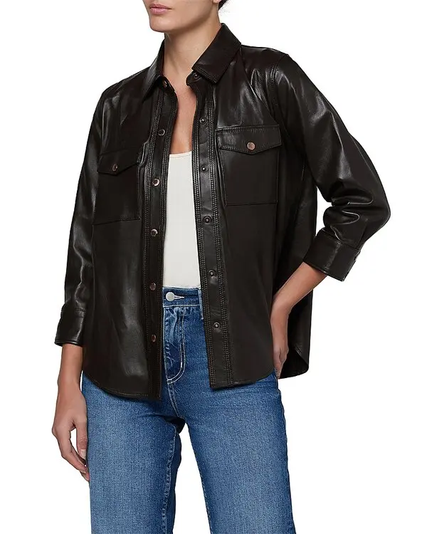 L'Agence Avina Leather Button Front Blouse