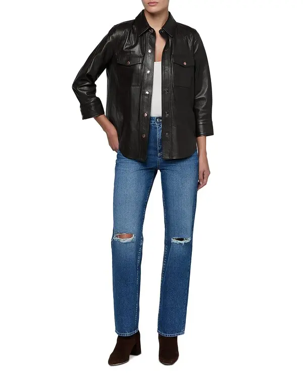 L'Agence Avina Leather Button Front Blouse