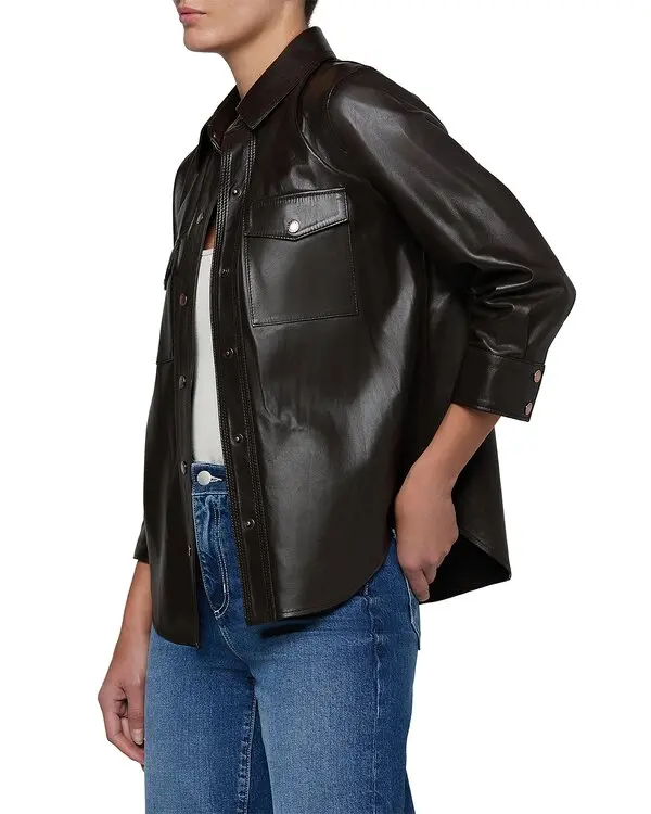 L'Agence Avina Leather Button Front Blouse
