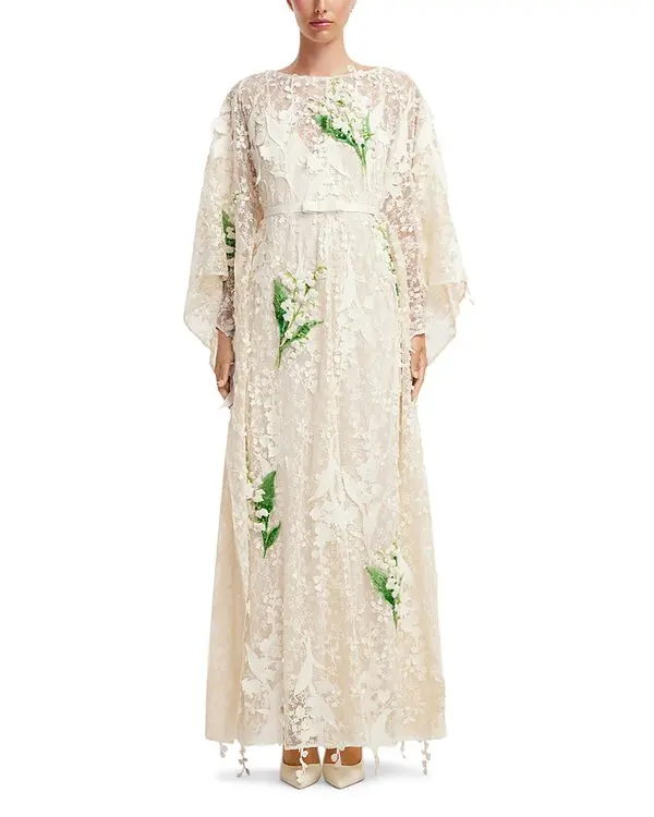 LEO LIN Embellished Lace Kaftan Maxi Dress