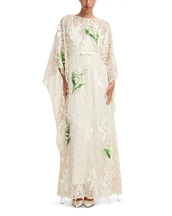 LEO LIN Embellished Lace Kaftan Maxi Dress