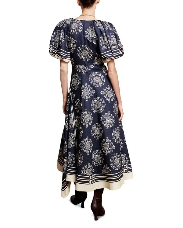 ALEMAIS Banderra Linen Bubble Sleeve Midi Dress