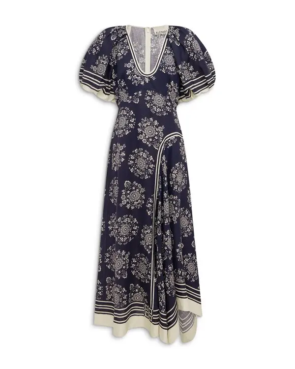 ALEMAIS Banderra Linen Bubble Sleeve Midi Dress