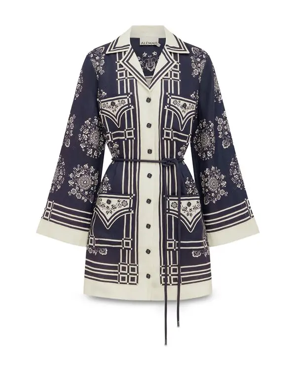 ALEMAIS Banderra Printed Linen Mini Dress