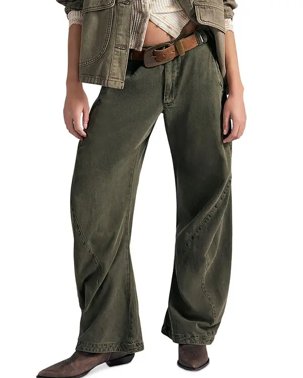 Free People Spotlight Washed High Rise Wide Leg Pants - Dusty Olive