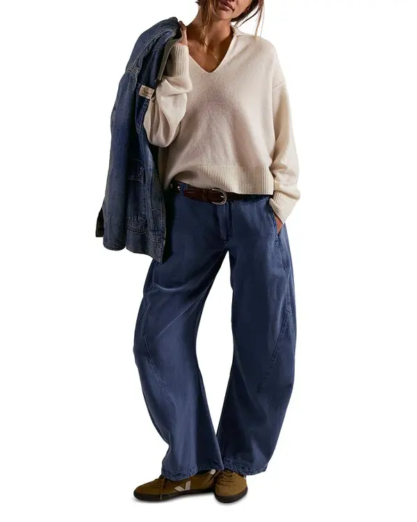 Free People Spotlight Washed High Rise Wide Leg Pants - Flint Stone