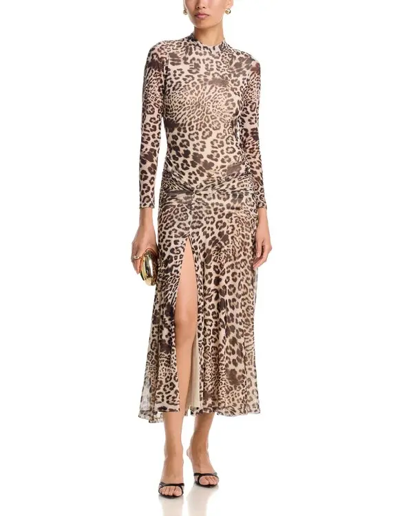 Bardot Lea Mesh Print Midi Dress - Leopard